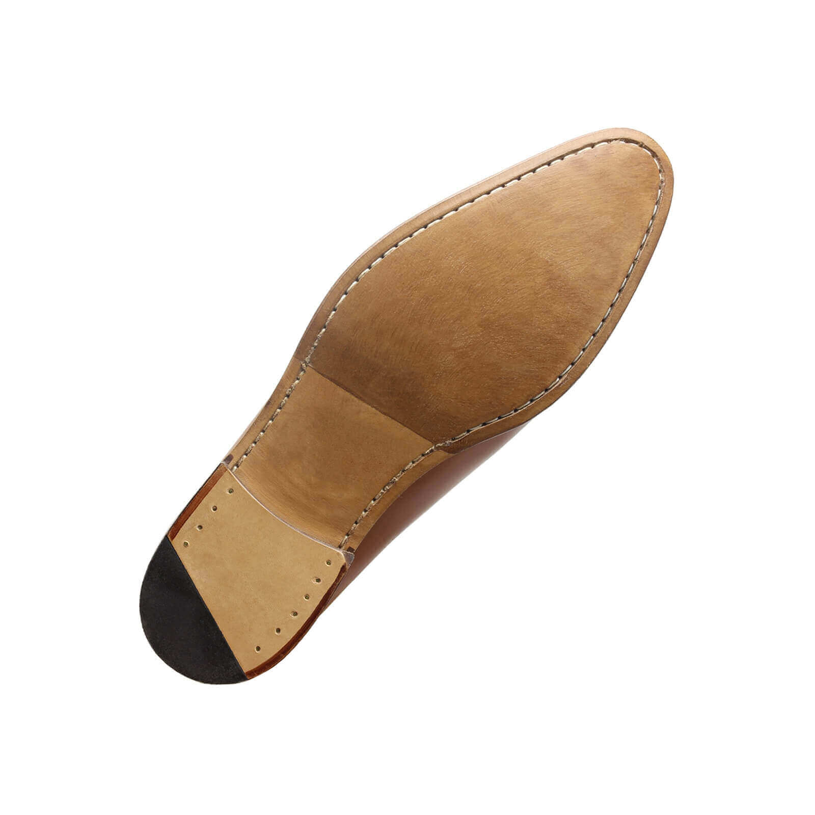 Half shoe resoling: leather with visible stitching